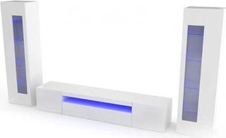 Dmora Ausgestattete Wand Enzo, TV-Ständer-Wohnzimmerset, Mehrzweck-Wohnzimmermöbel mit LED-Licht, 100 % Made in Italy, 290 x 40 x 162 cm, glänzendes Weiß