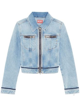 Diesel veste crop en jean &agrave; effet d&eacute;lav&eacute; - Bleu