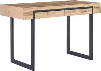 Beliani Beliani - Bureau &agrave; Domicile avec 2 tiroirs 120 x 55 cm Cadre en Acier Bois Clair et Noir Vida