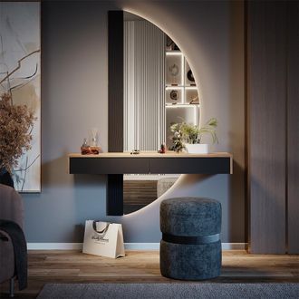 Vicco Schminktisch Schwarz Melisa 120x161.1x40 cm - Der Frisiertisch, Flexible Höhe möglich, perfekt auf individuelle Bedürfnisse einstellbar