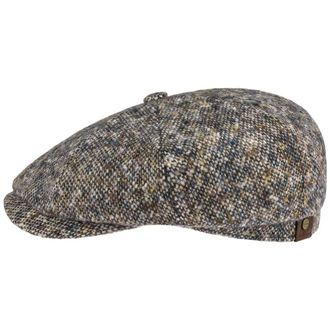 Stetson Hatteras Donegal Schirmm&uuml;tze Damen Herren Made in EU 100% Schurwolle Baumwollfutter Flatcap Herbst Winter beige-blau 60 cm