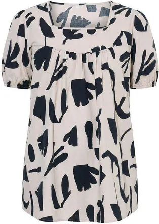 Ulla Popken Druckbluse Tunika Bl&uuml;ten Carr&eacute;-Ausschnitt Halbarm