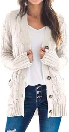 Generic Cardigan en tricot boutonn&eacute; pour lautomne d&eacute;contract&eacute; &agrave; manches longues avec poches, abricot, XXL