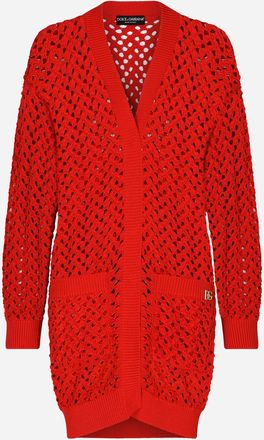 Dolce & Gabbana Langer H&auml;kelcardigan - Frau Strickwaren Rot Baumwolle 48