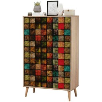 Dmora Kommode Dpersy, Wohnzimmerbuffet, Wohnzimmer-Sideboard, Moderne K&uuml;chen-Speisekammer, 80x36h127 cm, Eiche und Multicolor - Dmora
