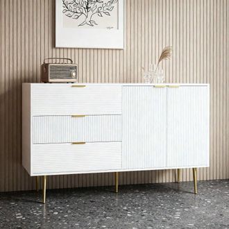 Generic Sideboard, Wohnzimmerschrank mit Türen und Schubladen, Innenregalen, Kommode mit goldenen Griffen und Beinen