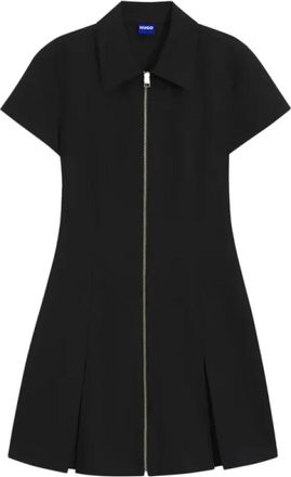 HUGO BOSS Femme, Robes, Noir, Taille: 40 FR Robe Moderne avec Fermeture Éclair et Col Chemise et Plissée