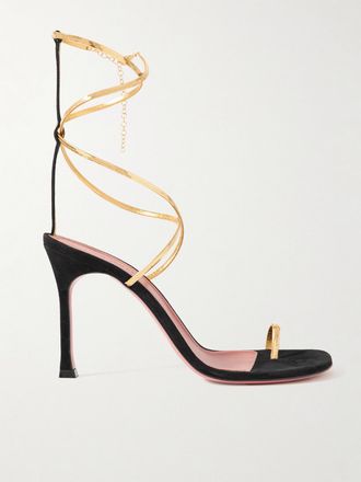 Amina Muaddi Sandales En Daim Et En Cuir M&eacute;tallis&eacute; &Agrave; Ornements Henson - Noir