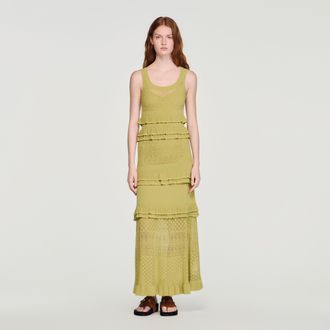 Sandro Robe longue en maille &agrave; volants