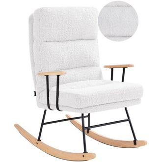 Beliani Schaukelstuhl cremeweiß Bouclé Teddy-Polsterung Metall und Gummi Holz Beine Zurücklehnen Wohnzimmer