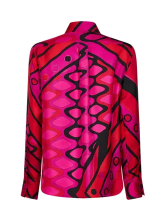 Emilio Pucci Womens Silk Twill Vivara-Print Shirt Fuchsia-Black Fuchsia/black