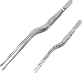 Hemoton 2 Stück Edelstahl-Fisch-Chef-Steak-Clip Zum Kochen Von Lebensmitteln Grill-Sets Grillwerkzeuge Lebensmittelzange Feine Pinzettenzange Abgewinkelte Sta