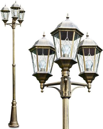 HOFSTEIN Außenleuchte 3-armig, Kandelaber in Braun/Gold, E27, Gartenbeleuchtung aus Aluguss mit Glasscheiben, Laterne für den Aussenbereich, Wegeleuchte Garten