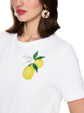 Marc Cain T-Shirt Amalfi Portofino Lemons Premium Damenmode Zitronenprint mit kleinen Pailletten und Mini-Perlen