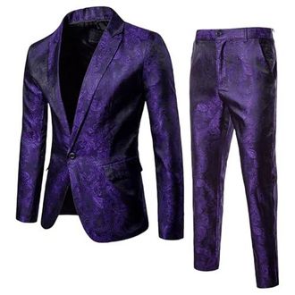 Generic Costume 2 pi&egrave;ces pour homme - Coupe ajust&eacute;e - En jacquard - Avec un bouton - Pour f&ecirc;te, mariage, violet, XXL