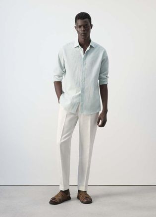 Mango Chemise en seersucker &agrave; texture ray&eacute;e vert pastel - Homme - XXL - MANGO MAN