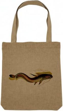 Fabulous Sac Shopping Tote Bag Aspect Lin - Poisson Long Minimaliste Biologie Illustration Ancienne - Sac de Courses Toile Epaisse 360g Beige Naturel Cabas Por