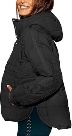 Generic Manteau surdimensionn&eacute; l&eacute;ger &agrave; capuche en coton pour femme, veste de loisirs confortable et coupe-vent, Noir, XXL