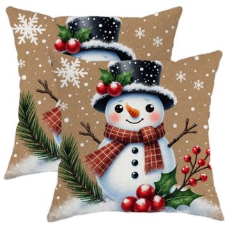 Generic Schneemann-Kissenbezüge, weihnachtliche Schneeflocke, Stechpalme, Weihnachten, rot, mit verstecktem Reißverschluss, Couch-Kissenbezüge für Wohnzimmer,