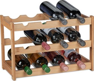 Relaxdays Weinregal, 12 Flaschen, Bambus, HxBxT: 30 x 45 x 23,5 cm, Weinhalter stehend, Küche & Bar, Weinständer, Natur