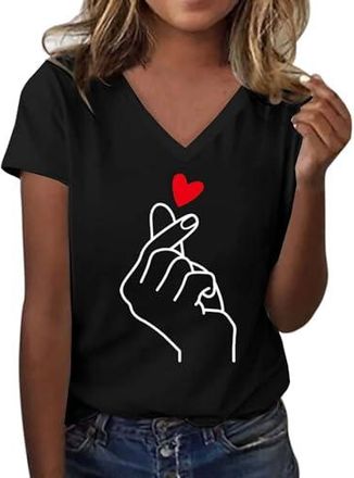 Generic CGGMVCG Tee Shirt Femme Été T Shirts Imprimé Tournesol à Manches Courtes Col en V T-Shirt Tendance Décontracté Grande Taille Graphic Hauts Amples, A02