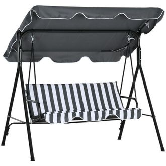 OUTSUNNY Balancelle de jardin 3 places toit r&eacute;glable acier polyester blanc gris ray&eacute;
