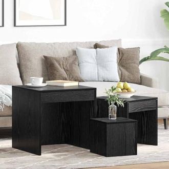 Generic QZZCED Lot de 3 tables gigognes en ch&ecirc;ne noir massif, meubles dappoint &eacute;conomiseurs despace pour salon ou bureau &agrave; domicile, design contemporain avec 
