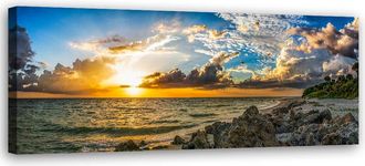 Feeby Leinwandbild XXL Sonnenuntergang Wandbild Kunst Natur Blau 150x60 cm