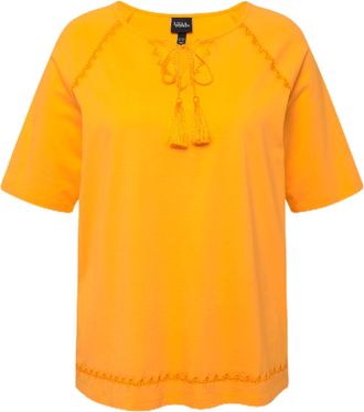 Ulla Popken Damen große Größen Übergrößen Plus Size Jersey-Tunika, Stickerei, Tunika-Ausschnitt, Halbarm Hellorange 50+ 828124645-50+