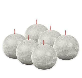 Bolsius Rustik Lot de 6 bougies sph&eacute;riques - Gris clair - Bougie d&eacute;corative - Dur&eacute;e de combustion 25 heures - Sans parfum - Cire v&eacute;g&eacute;tale naturelle - Sans hui
