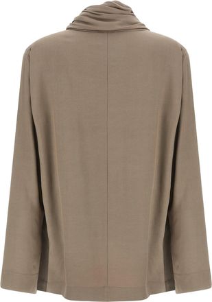Nude Draped Scarf Panel Blouse - Dove Gray