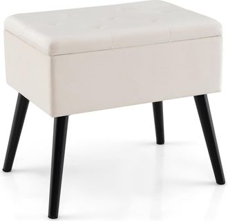 Giantex Sitzhocker mit Stauraum, Hocker mit Holzbeinen, Hocker für Schminkraum, Fußhocker für Eingang, Schlafzimmer, Wohnzimmer, 53,5 x 38 x 46,5 cm (Beige)