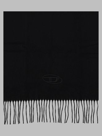 Diesel Wool Blend with Fringed Edges Scarf - Black
