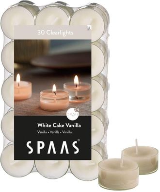 Spaas 30 Duftenden Clearlights, Teelichter mit durchsichtigem Halter, ± 4,5 Stunden - White Cake Vanilla