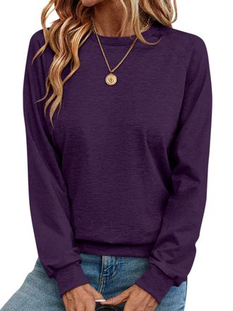 Onsoyours Pullover Damen Herbst Elegant Rundhals Langarm Sweatshirt Casual Oberteile Tops A Violett XXL