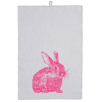 Frohstoff Geschirrtuch Leinen grau - Wildkaninchen, neonpink