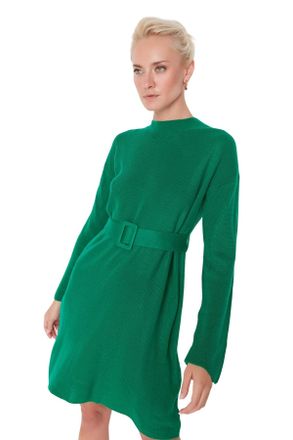Trendyol Damen Woman A-line Standard Crew Neck Knitwear Dress Kleid, Grün, XL