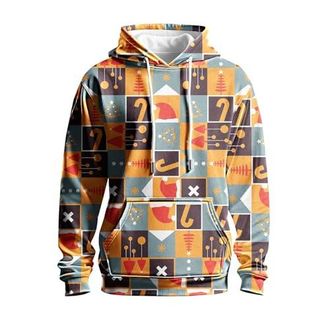 Generic Sweat à capuche de Noël amusant pour homme - Grande taille - Tenue de Noël à manches longues - Pull en patchwork à carreaux - Costumes de Noël tendanc