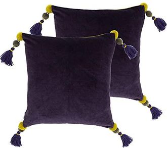 Riva Paoletti Poonam-Polyester gefüllte Kissen (Twin Pack), Baumwolle, Damson/Lemon Curry, 45 x 45cm, 2