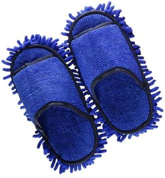 BESPORTBLE ROMISBABA Pantoufles Antid&eacute;rapantes &agrave; Bout Ouvert en Tissu Plumeau Bleu Fonc&eacute; Lavables en Machine Taille Unique Pantoufles de M&eacute;nage Pratiques pour So