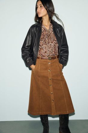 Gerard Darel Jupe trap&egrave;ze en velours - TIPHAINE - Caramel