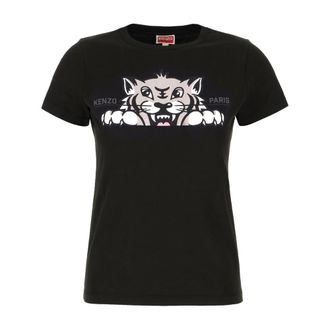 Kenzo Smiling Tiger T-Shirt mit Rundhalsausschnitt - - Tops - Damen - Schwarzk - XS