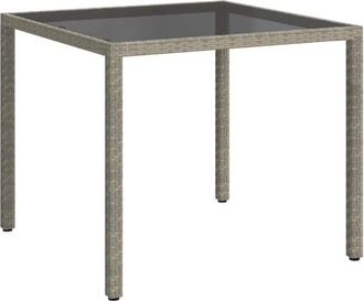 vidaXL Table de Jardin Table de Salle &agrave; Manger de Patio Meuble de Terrasse Ext&eacute;rieur 90x90x75 cm Verre Tremp&eacute; et R&eacute;sine Tress&eacute;e Gris