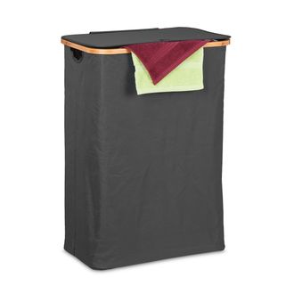 Relaxdays W&auml;schekorb mit Deckel, 105 l, W&auml;schesammler, Bambus & Polyester, faltbar, tragbar, W&auml;schekiste, schwarz/Natur