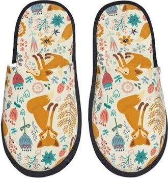 Generic Impression De Jardin De Fleurs De Renard Fantaisiste Pantoufles Moelleuses Légères Pantoufles En Peluche Chauds Chaussons Pour Unisex Chambre Extérieu