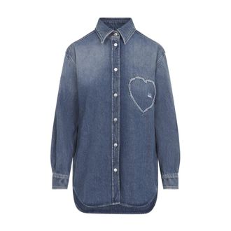 Moschino Femme, Blouses et Chemises, Bleu, Taille: 38 FR Heart Denim Shirt