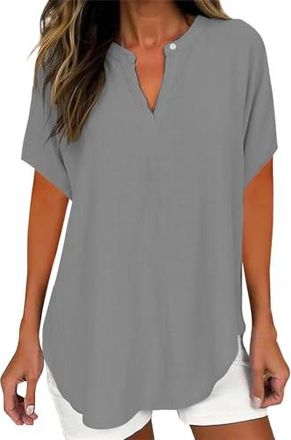 Generic Chemise unie à manches courtes pour femme, chemisier pour femme, nouvelle chemise de couleur unie, petit col en V, haut de gamme, t-shirt à manches co