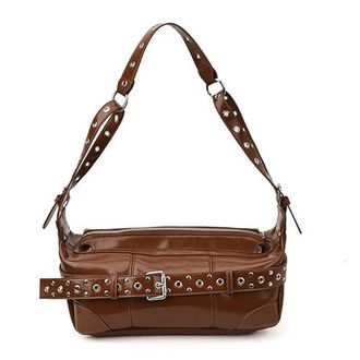 Generic Sac &agrave; main en cuir synth&eacute;tique avec rivets sous les bras et boucle de ceinture pour femme, travail, shopping, voyage, quotidien, marron, 13.58x5.71x5.