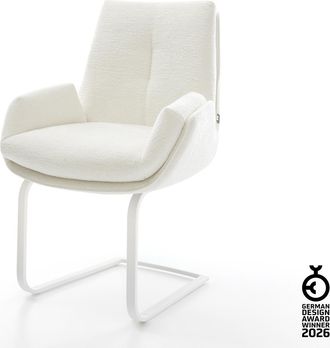 DELIFE Freischwinger Clea-Flex Boucl&eacute; Soft Beige Freischwinger flach Wei&szlig;, Esszimmerst&uuml;hle