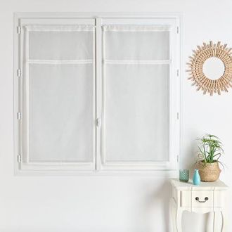 HOME MAISON Homemaison QABANE - Paar Vorh&auml;nge mit Makramee-Band, Etamin, Polyester, einfarbig, Makramee-Band, handgefertigt, Boho-Stil, modern, skandinavischer St